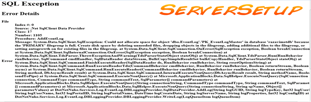 Could Not Allocate Object Database سرورستاپ